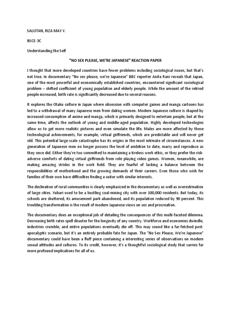 No Sex Please Were Japanese Reaction Paper Pdf Japan Sociology
