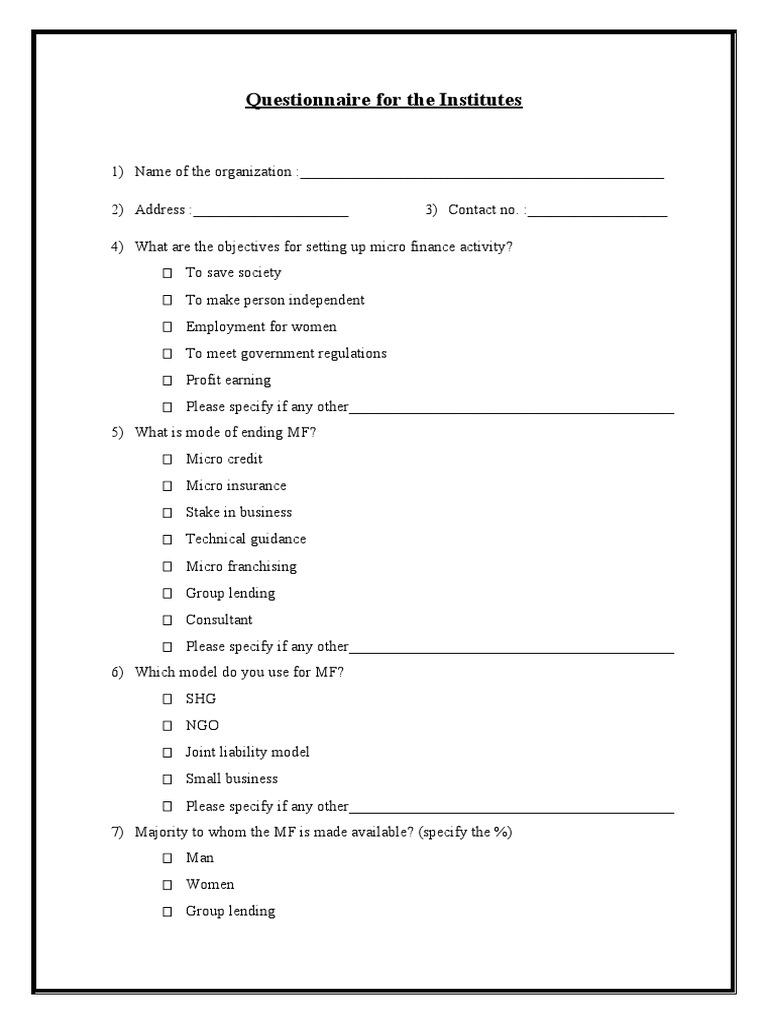 Questionnaire | PDF | Loans | Microfinance