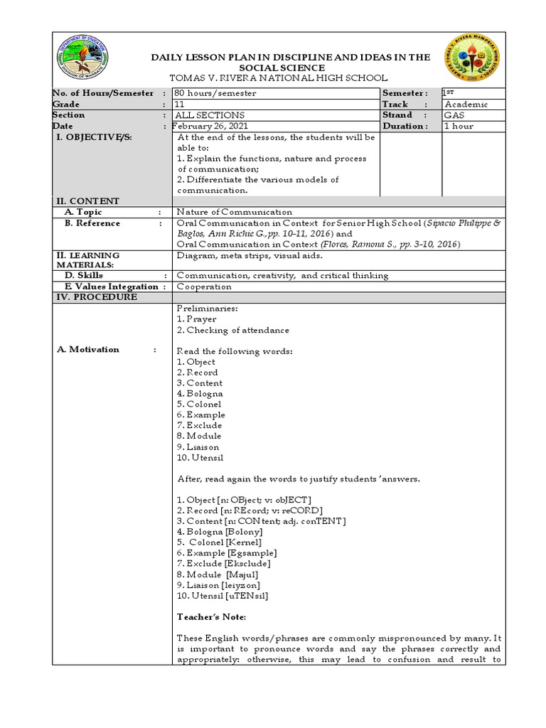 Communication LP | PDF | Communication | Lesson Plan