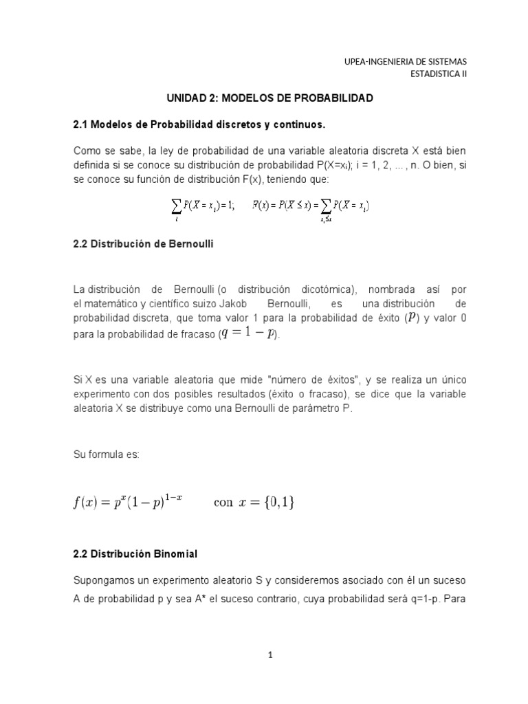 Tema 2 D. Bernoulli, Binomial y de Poisson | PDF | Distribución de ...