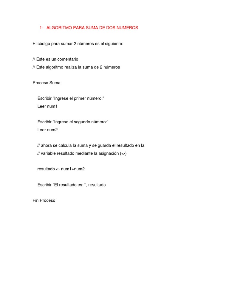 Algoritmo para Sumar Dos Números | PDF