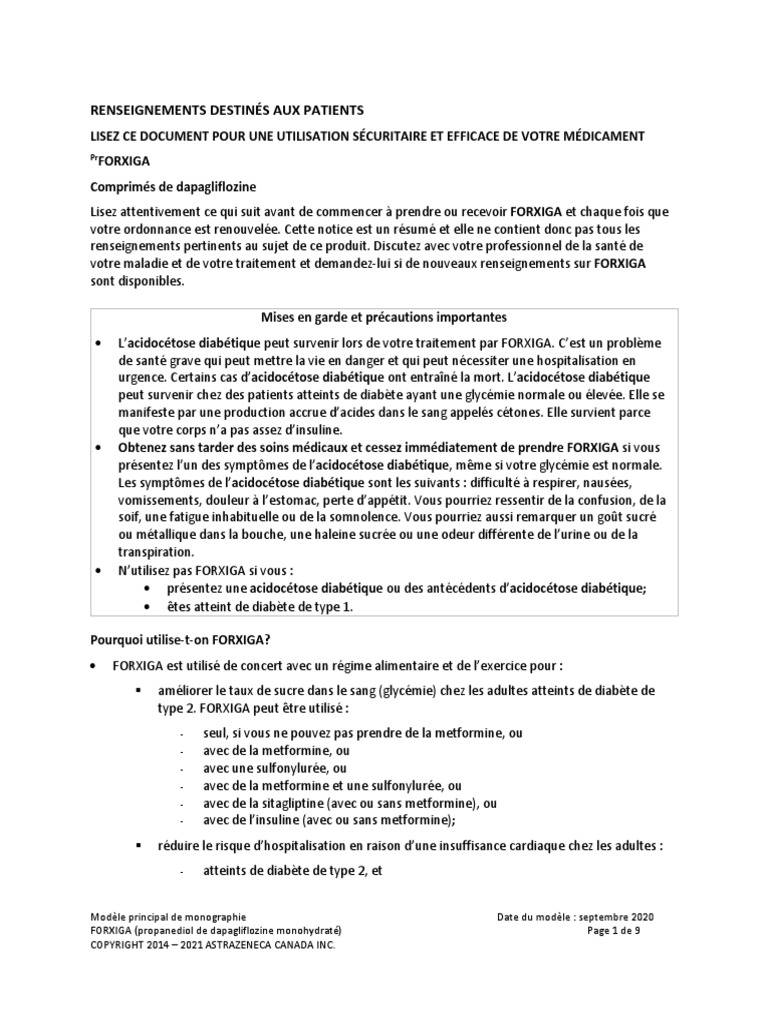 Forxiga Consumer Information Leaflet FR | Download Free PDF | Diabète | Hypoglycémie