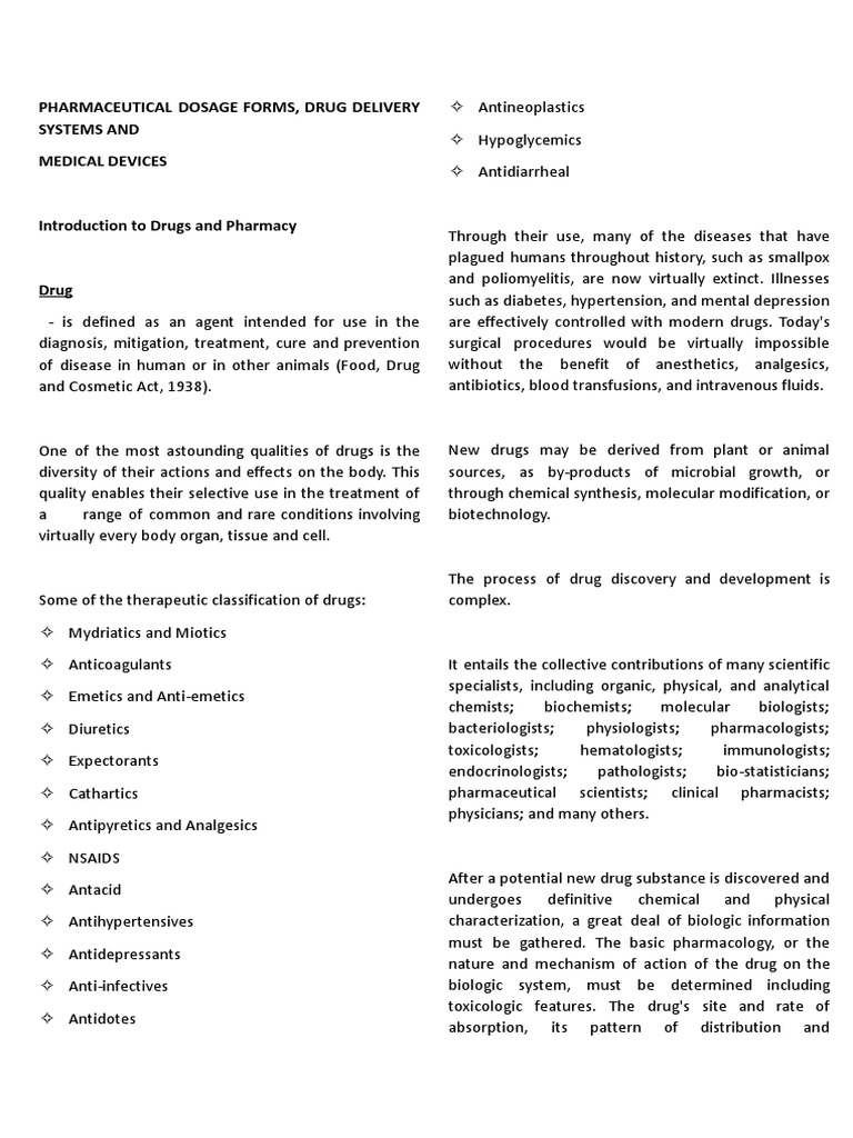 Pharmaceutical Dosage Forms, Drug Delivery Systems and Medical Devices ...