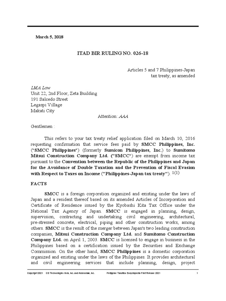 ITAD BIR RULING NO. 026-18, March 5, 2018 | PDF | Gross Income | Value ...