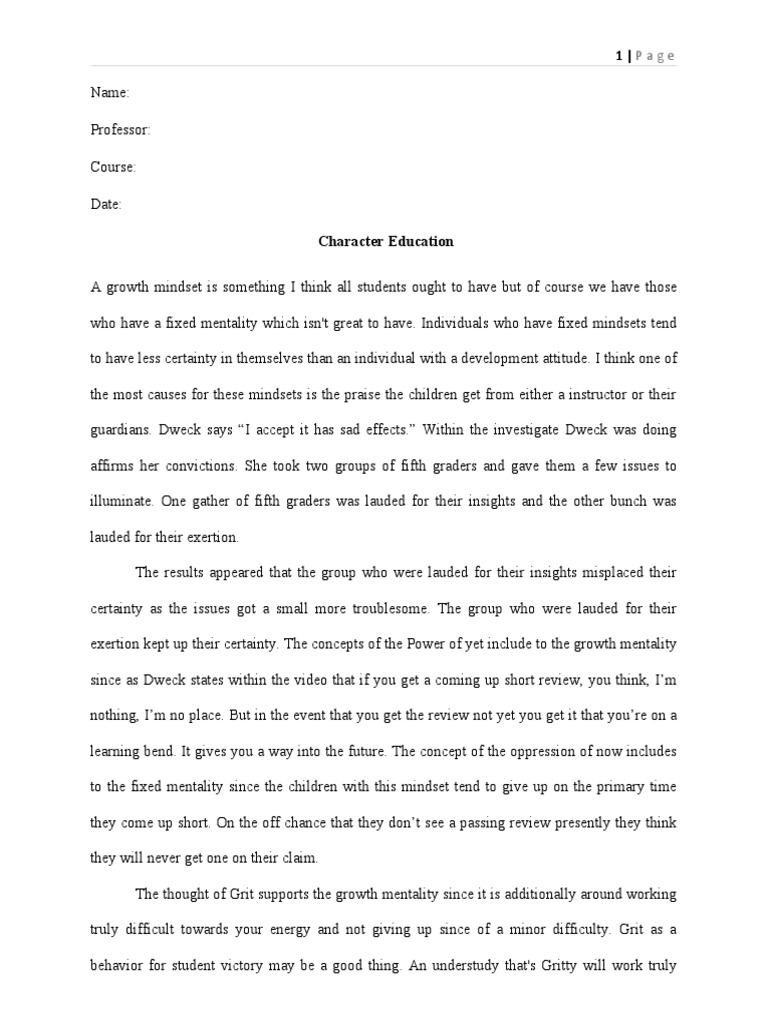 Grit and Growth Mindset Essay | PDF | Mindset | Cognition