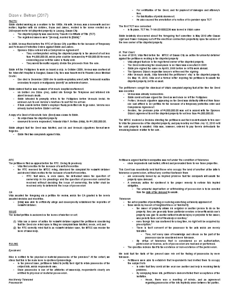 Dizon v. Beltran (2017) | PDF | Complaint | Deed