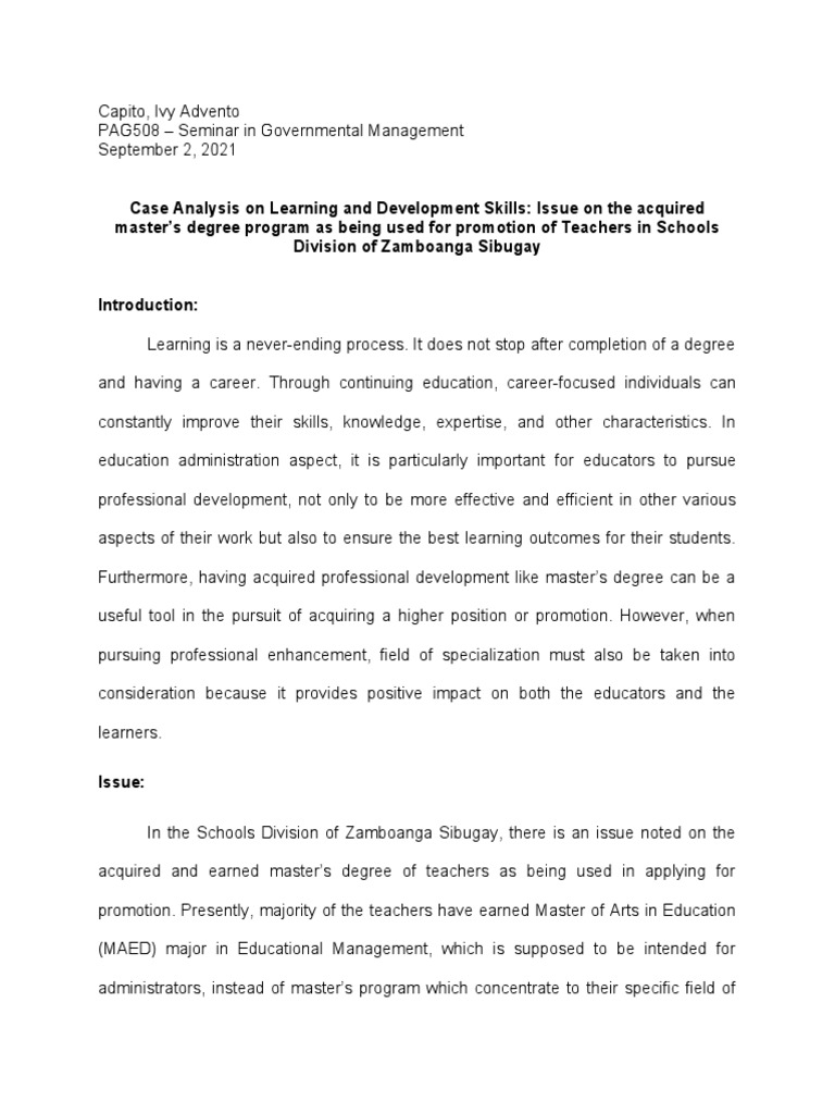 Case Analysis On Learning and Development | PDF | Teachers | Academic ...