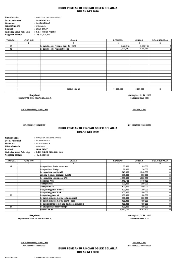 Buku Pembantu Rincian Objek Belanja | PDF