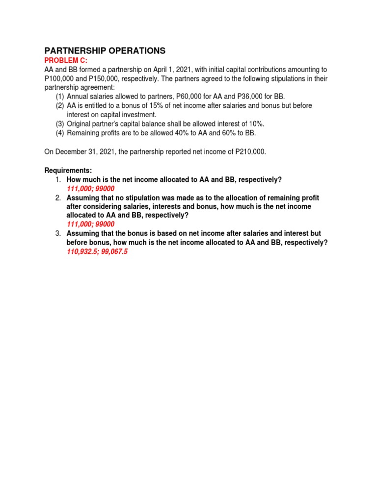 Partnership Operations: Problem C | PDF | Partnership | Interest