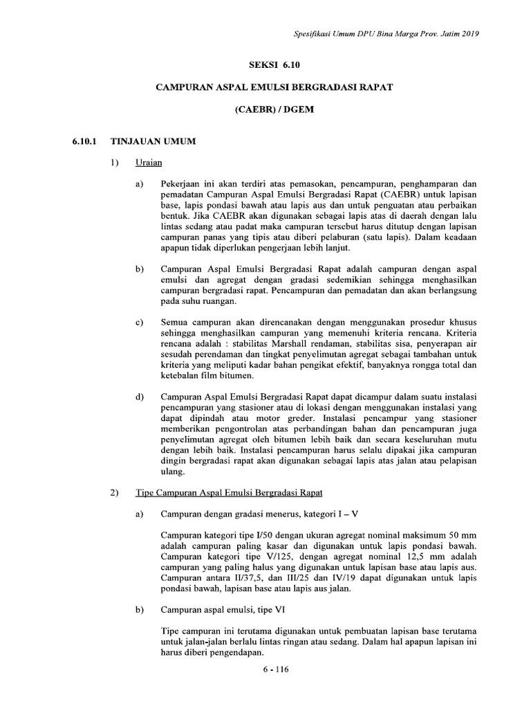 Spesifikasi Coldmix Dgem Dpu BM Prov Jatim 2019 | PDF