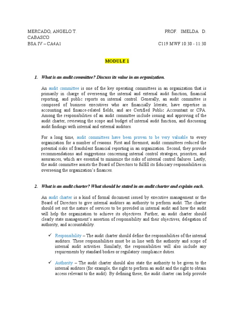 MODULE 1 2 Exercises | Unduh gratis PDF | Audit | Internal Audit