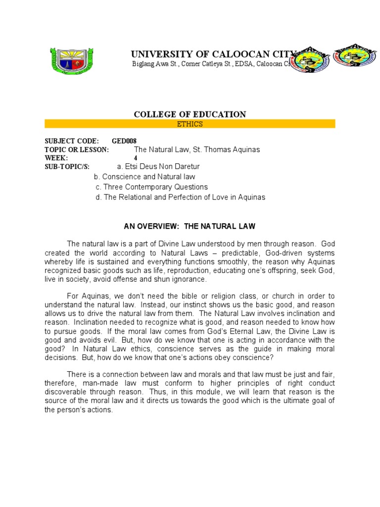 Aquinas' Natural Law Theory Explained | PDF | Natural Law | Conscience