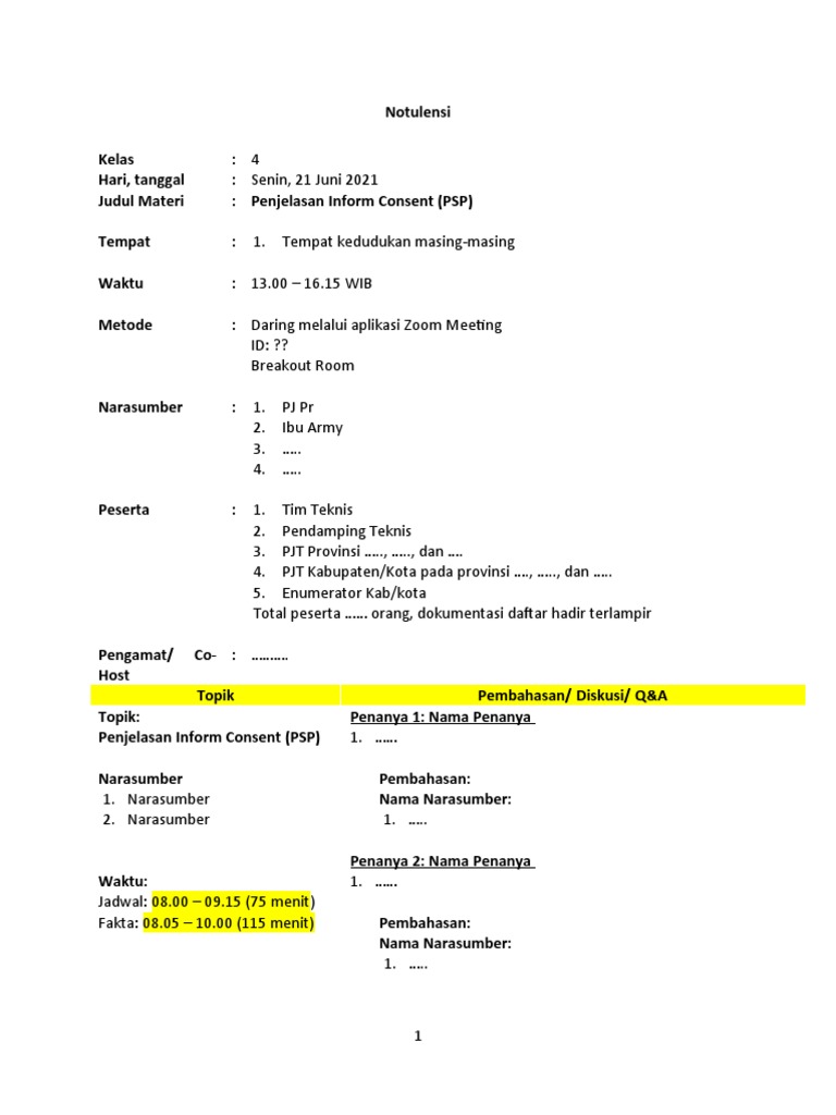 Form Notulen Per Materi Edit TC | PDF