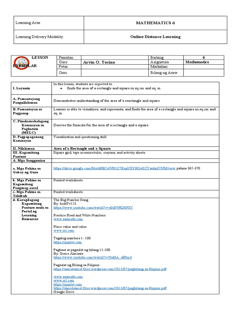 Lesson Exemplar in Elementary Mathematics Grade 3 Q1 W1 L3 | PDF