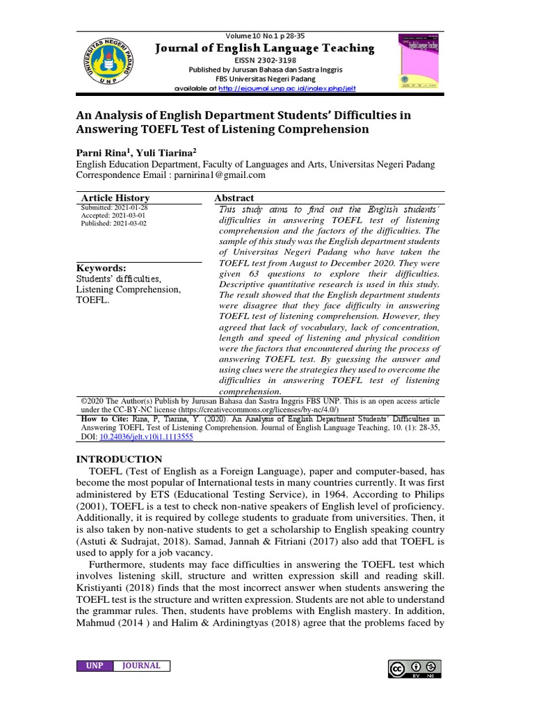 An Analysis of English Department Students' Difficulties in | PDF ...