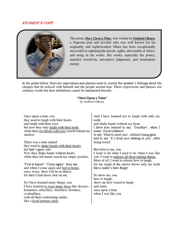 Once Upon A Time by Gabriel Okara and A List of The Most Commonly Used ...