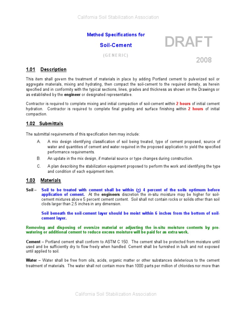 Soil Cement Specification | PDF | Soil | Cement