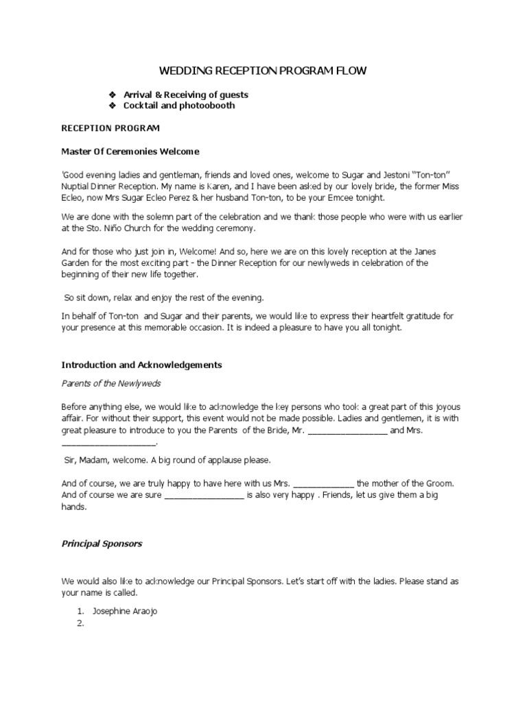 Wedding Reception Program Flow | Download Free PDF | Wedding | Social ...