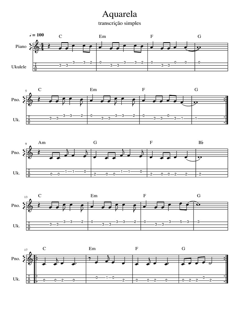 Tablatura de Aquarela para Ukulele | PDF
