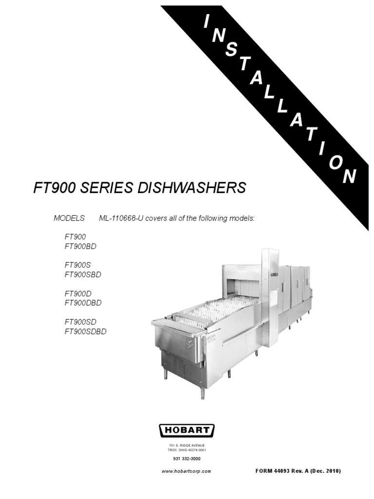 Hobart FT900 Series Dishwasher Manual | PDF | Electric Motor | Washer ...