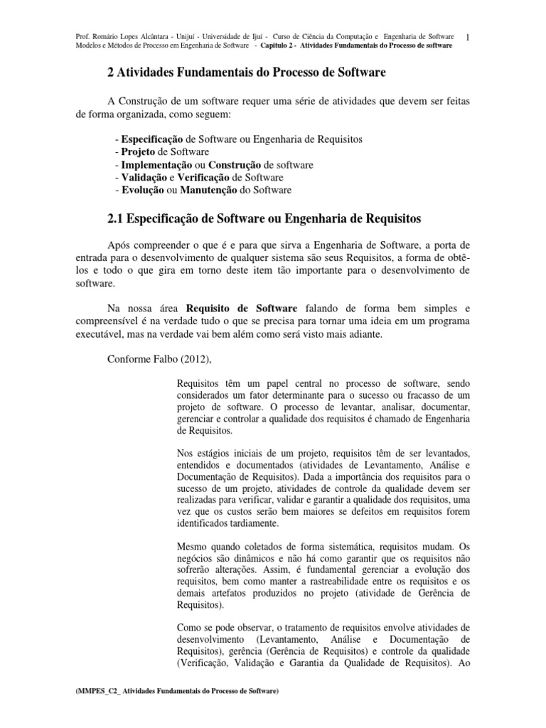 MMPES - C2 - Atividades Fundamentais Do Processo de Software | PDF | Engenharia de Software ...