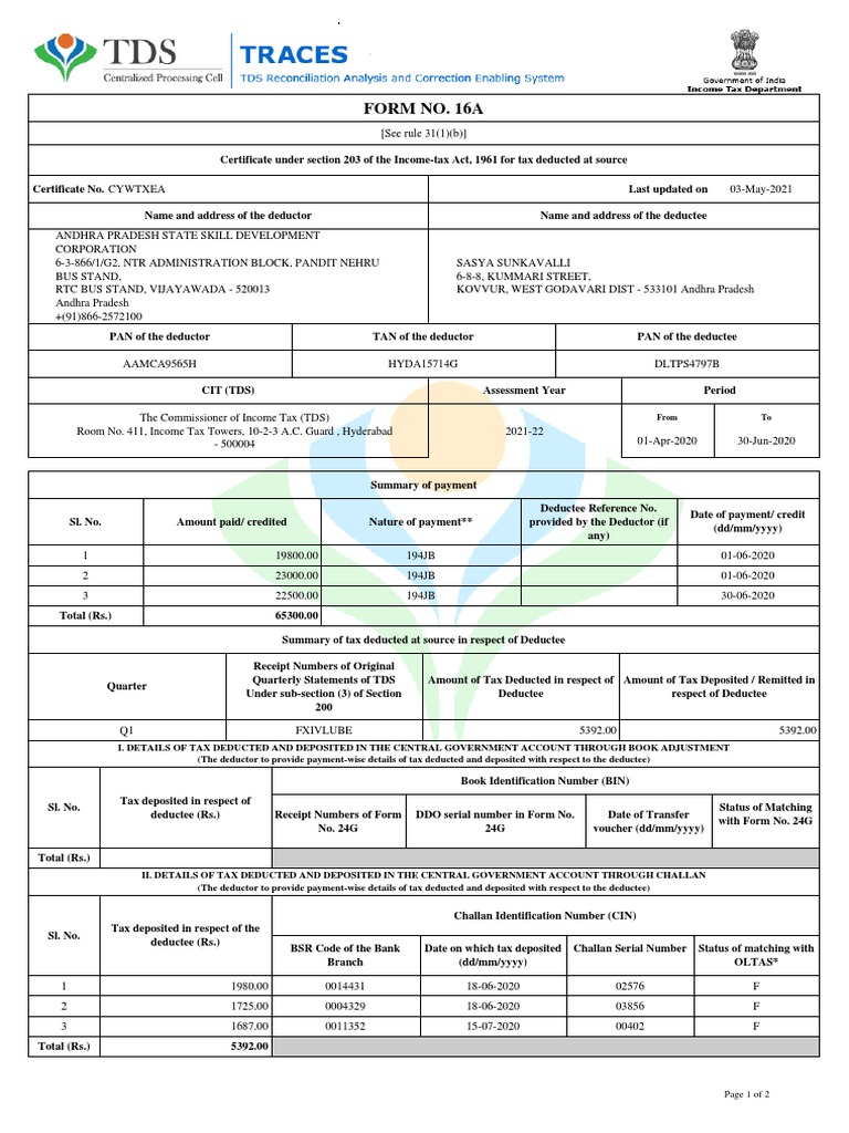 Form No. 16A: From To | PDF | Lease | Securities (Finance)