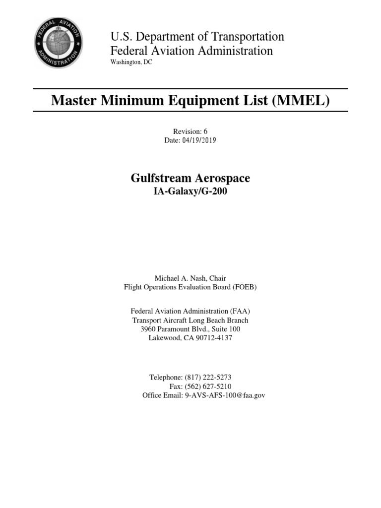 Master Minimum Equipment List (MMEL) : U.S. Department of ...