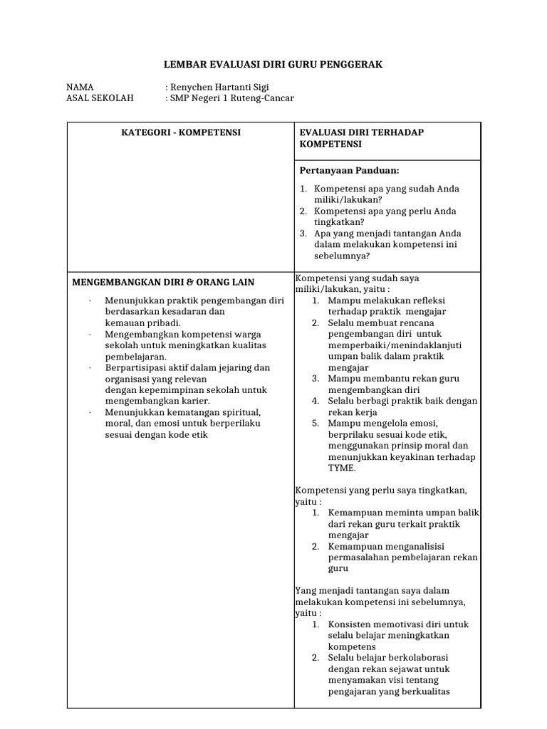 Lembar Evaluasi Diri Guru Penggerak | PDF