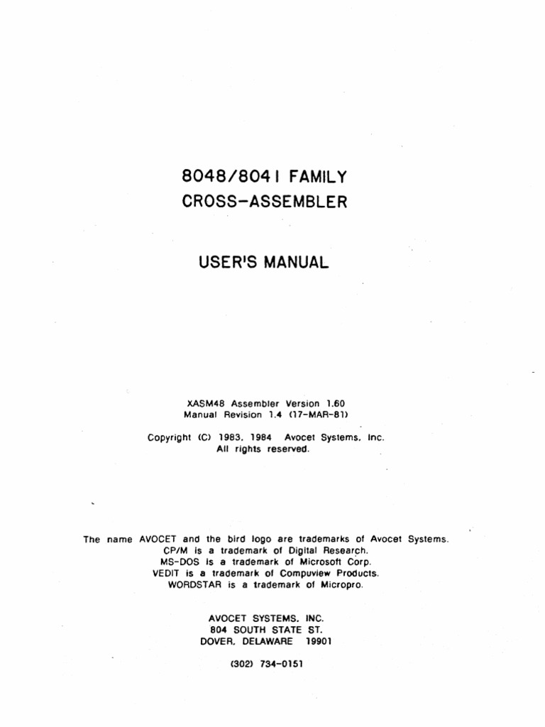 Avocet 8048 Cross-Assembler Mar81 | PDF | Assembly Language | Computing