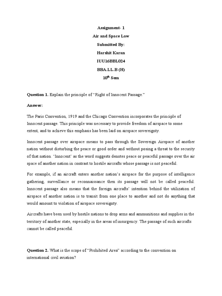 Air&Space Law 1st Assignment | PDF | Sovereignty | Government