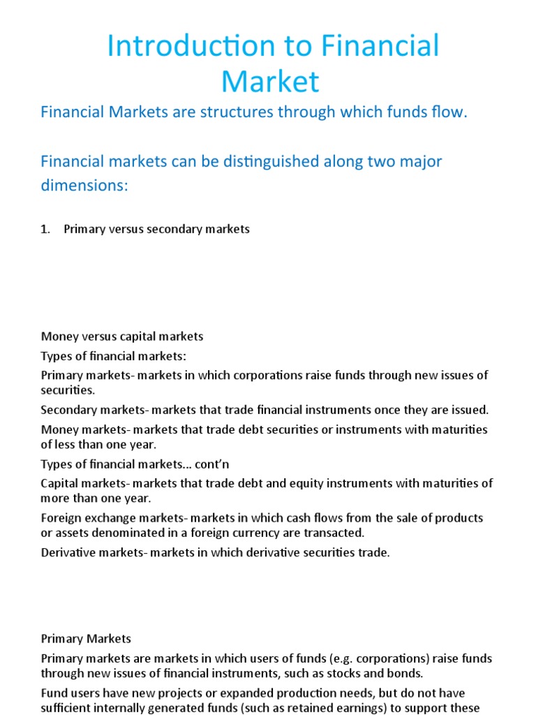 Introduction To Financial Market | PDF | Securities (Finance ...