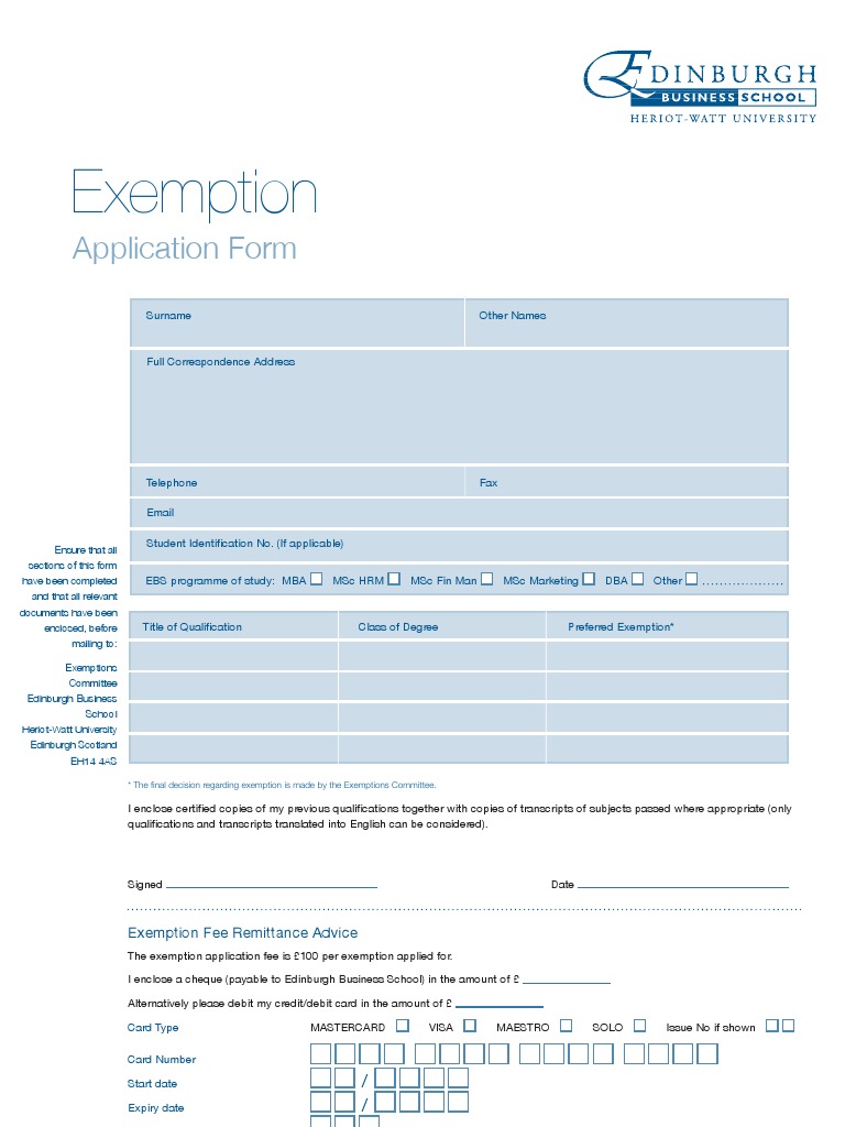 Exemption Application Guide | PDF | Academic Degree | Master's Degree