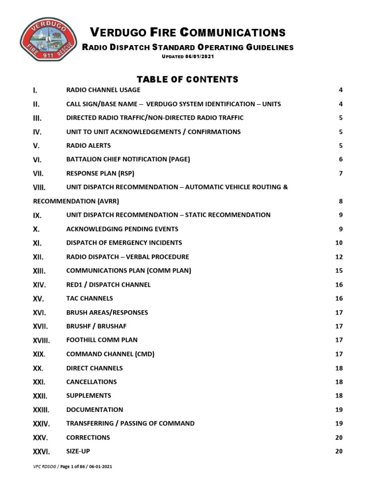 Verdugo Fire Radio Dispatch Guidelines | PDF | Federal Communications ...
