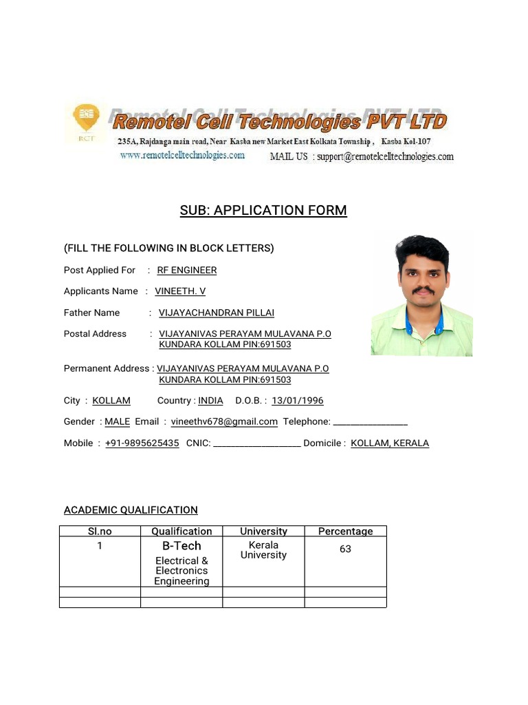 APPLICATION FORM Remotel Cell Technologies | PDF
