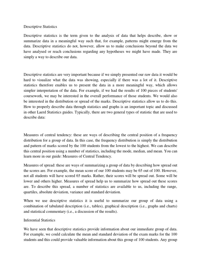 Descriptive Statistics | PDF | Skewness | Statistics