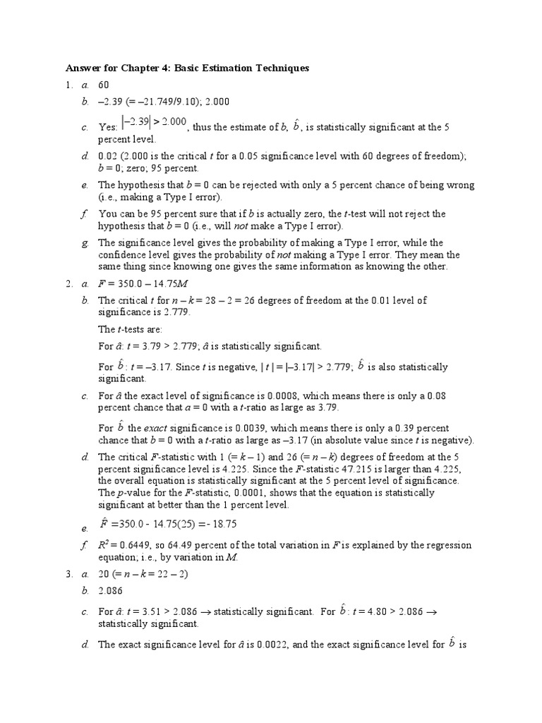 Answer Chapter 4 - Basic Estimation Techniques | PDF | F Test | Type I ...