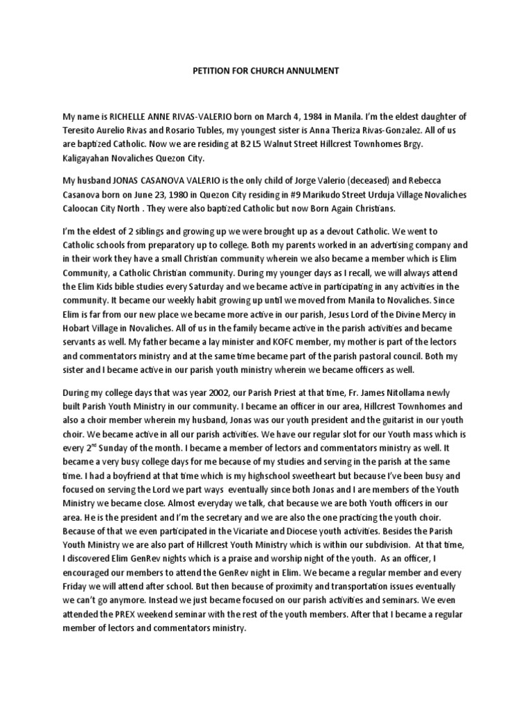 Petition For Church Annulment | PDF