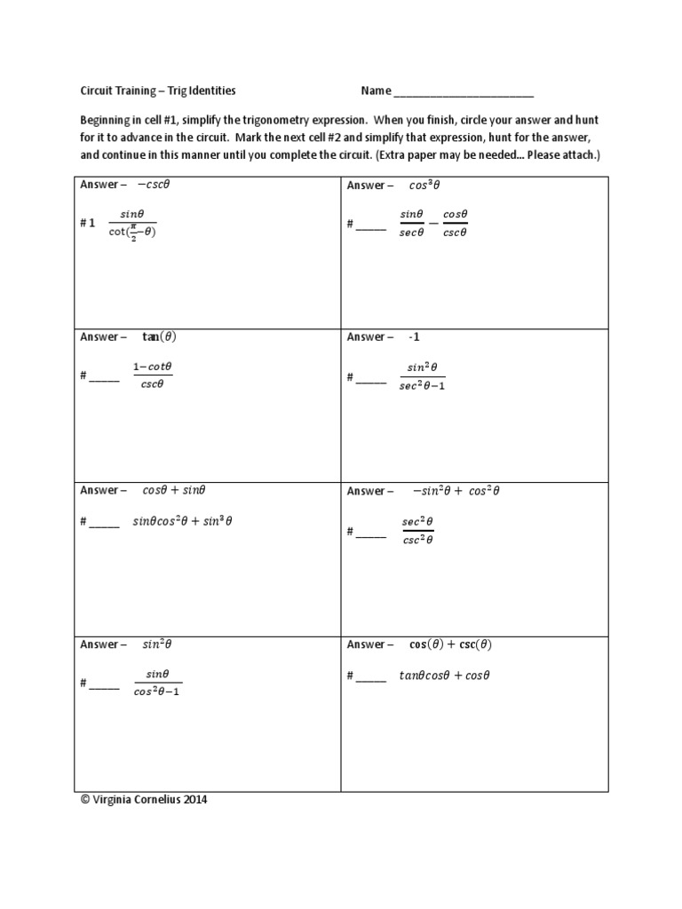 Circuit Training Trigonometric Identities | PDF