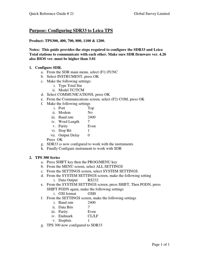 Configuring SDR33 To Leica TPS | PDF | Digital Electronics | Office ...