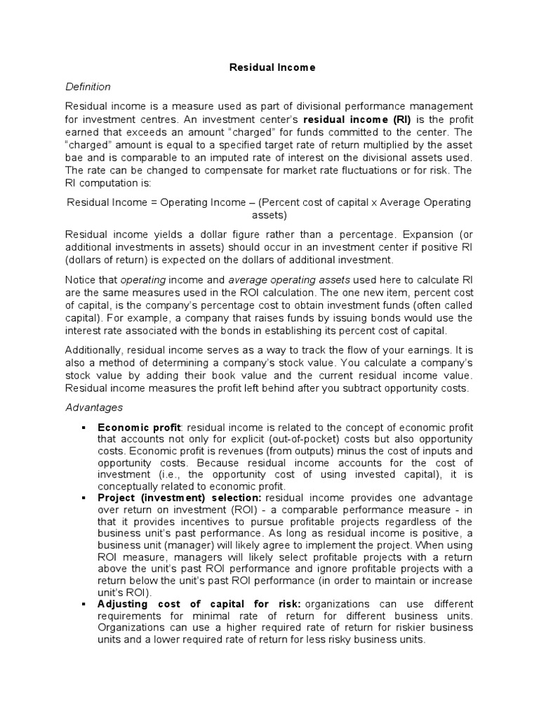 Residual Income Definition