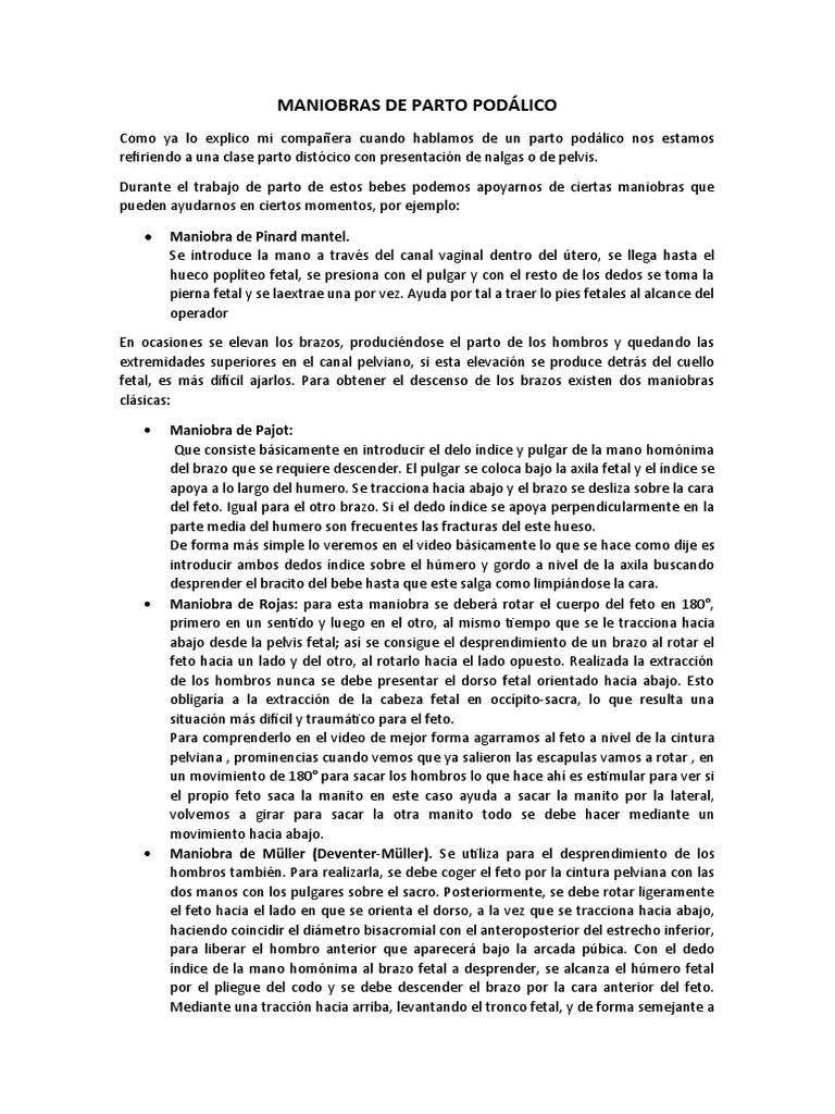 Maniobras en Parto Podálico | PDF | Parto | Mano