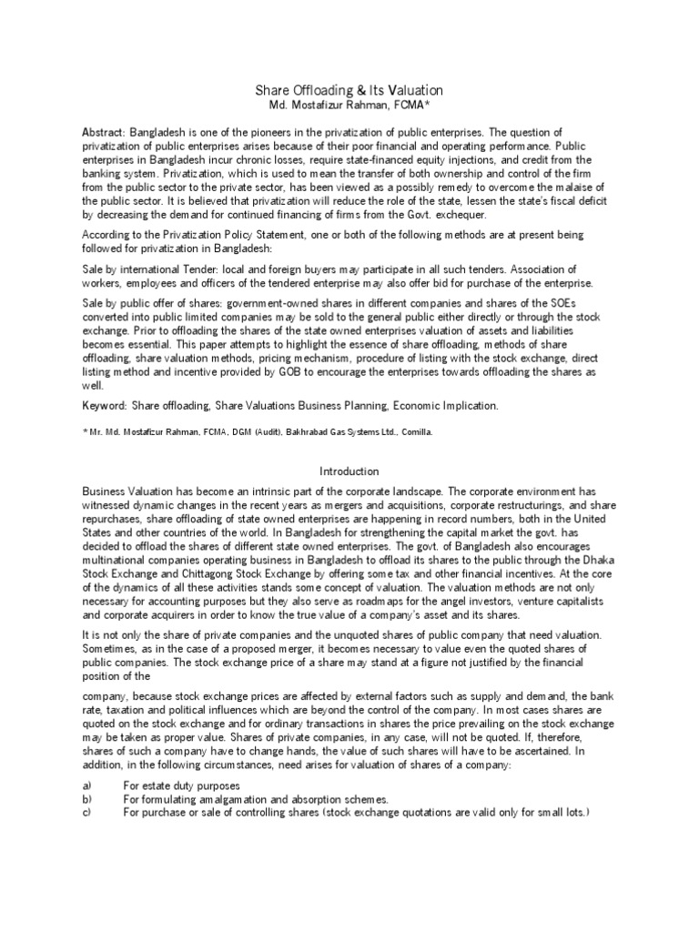 Share Offloading | PDF | Book Value | Stocks