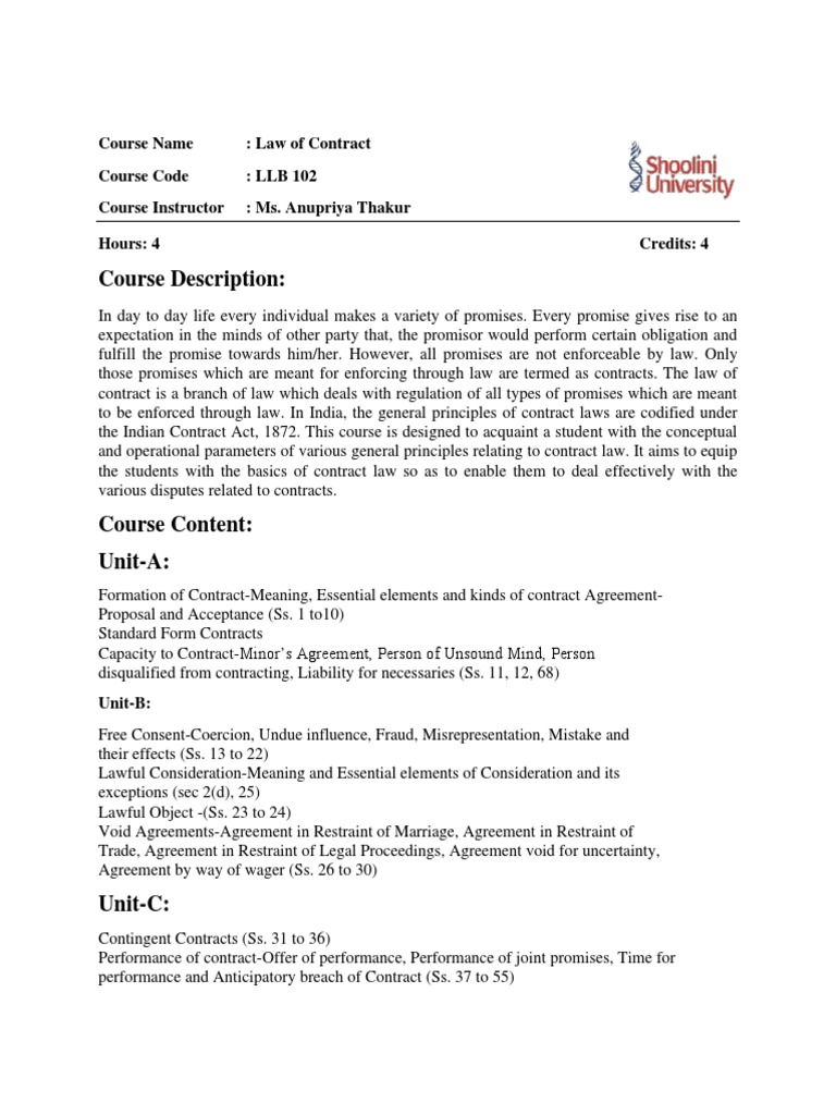 Contract Law Syllabus Overview | PDF | Legal Concepts | Private Law