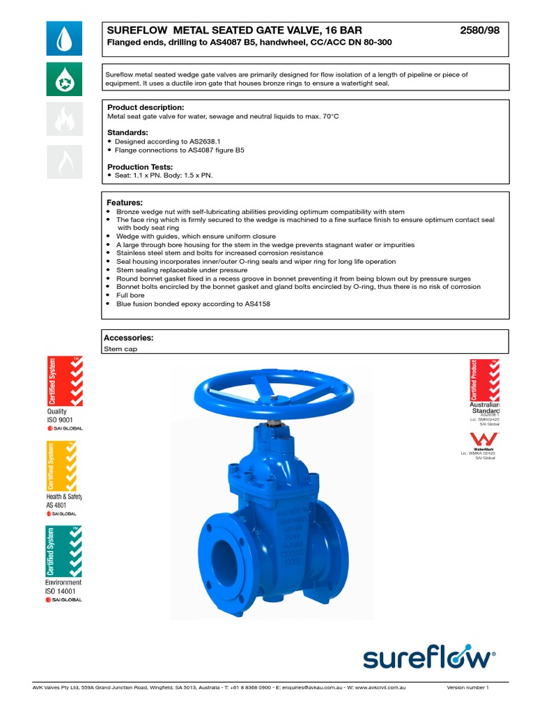 Datasheet Sureflow - 2580 - 98 - Version 1 | PDF | Valve | Chemical ...