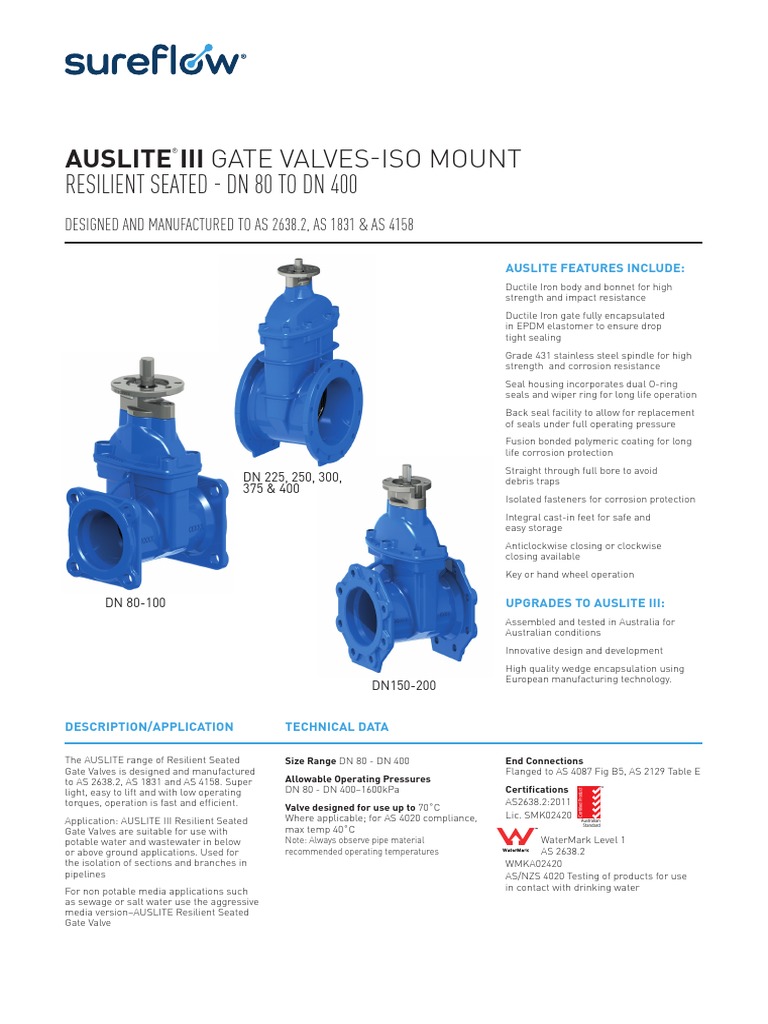 Auslite Iii Gate Valves-Iso Mount: Resilient Seated - DN 80 To DN 400 ...