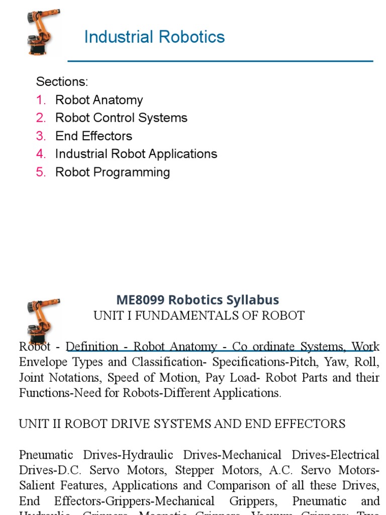 Industrial Robotics-Unit 1 | PDF | Robot | Robotics