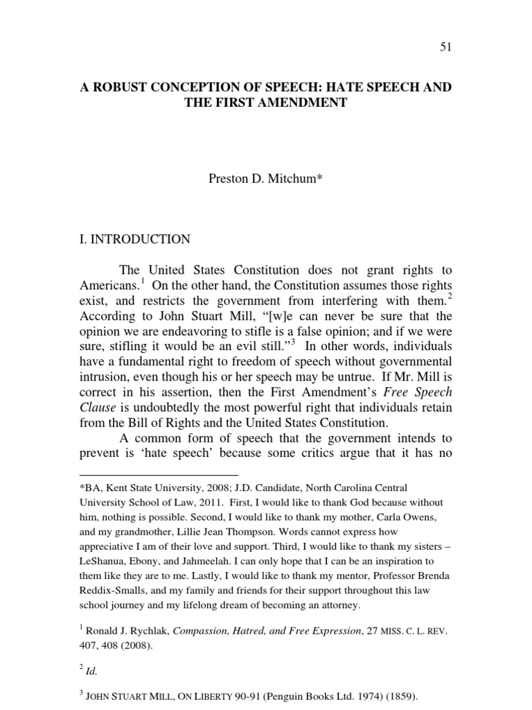 Hate Speech and First Amendment Rights | PDF | First Amendment To The ...