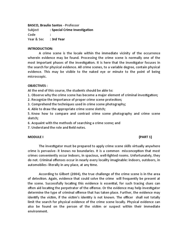 Module 1 Part 1 Special Crime Investigation | Download Free PDF | Crime ... Module 1 Part 1 Special Crime Investigation | Download Free PDF | Crime ...