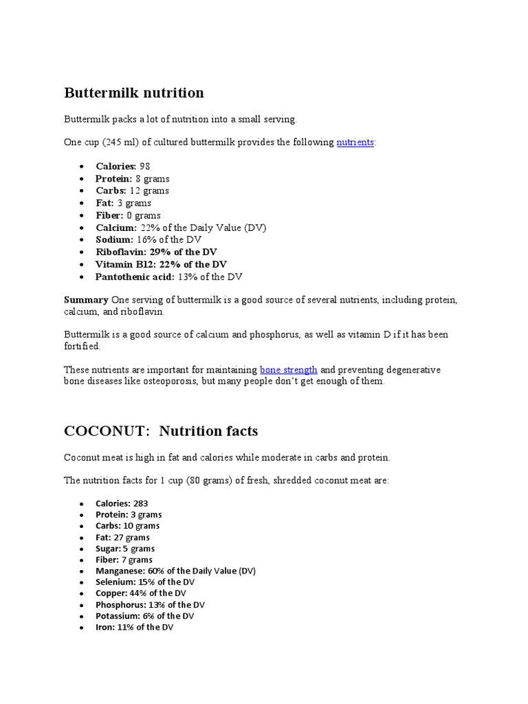 Buttermilk Nutrition: Nutrients | PDF | Nutrients | Nutrition Facts Label