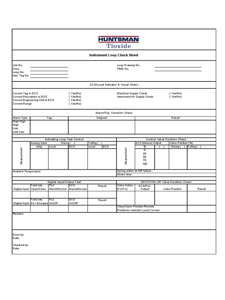 Instrument Loop Check Sheet: DCS/Local Indicator & Visual Check | PDF ...